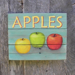 Apple Sign Primitive Folk Art Original Painting Farmhouse Kitchen Decor ...