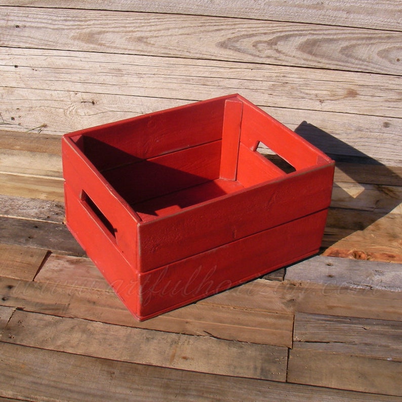 Painted Wood Crate Farmhouse Decor Storage Bin Red Painted Crate ...