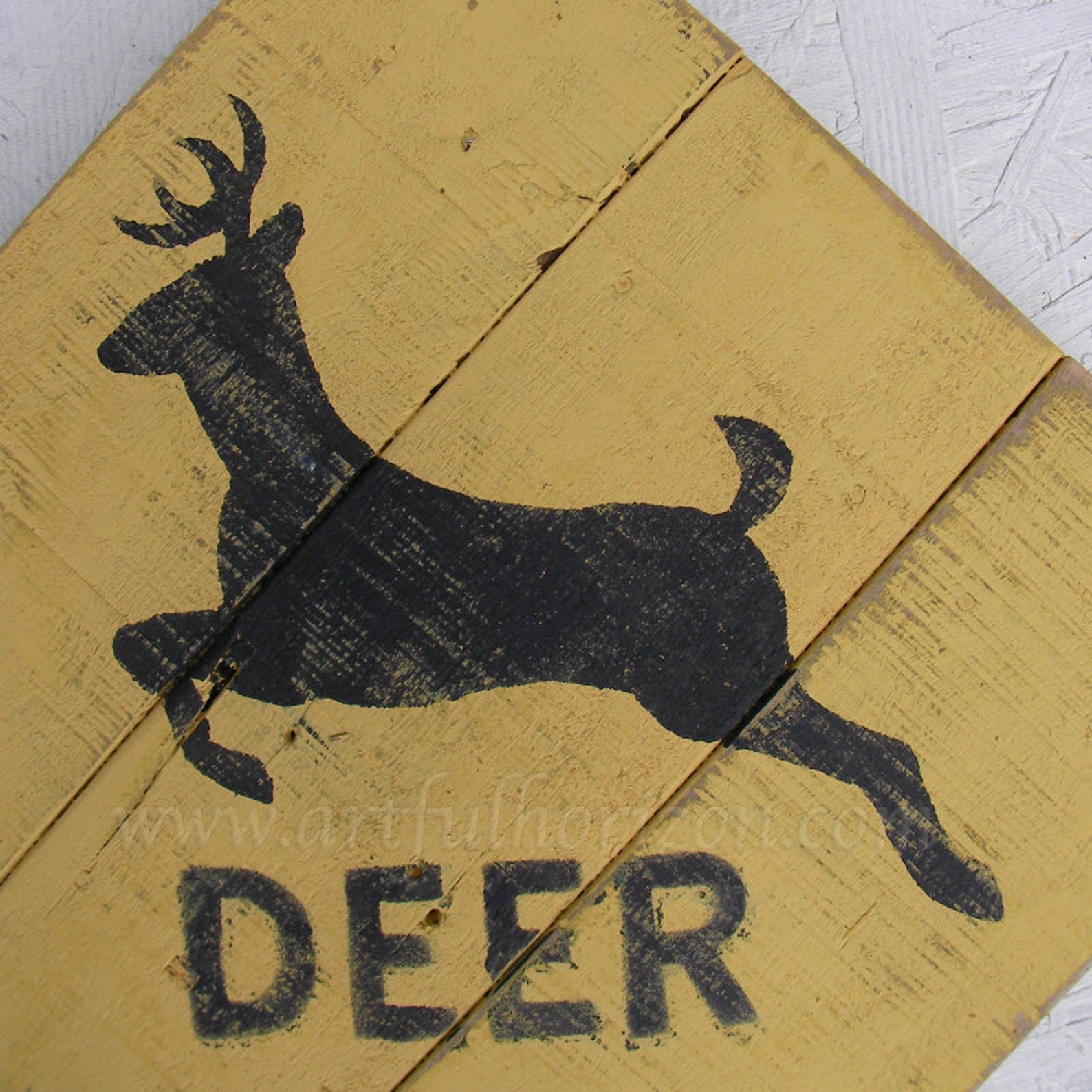 Deer Crossing Xing Road Sign Rustic Decor Vintage Yellow - Etsy