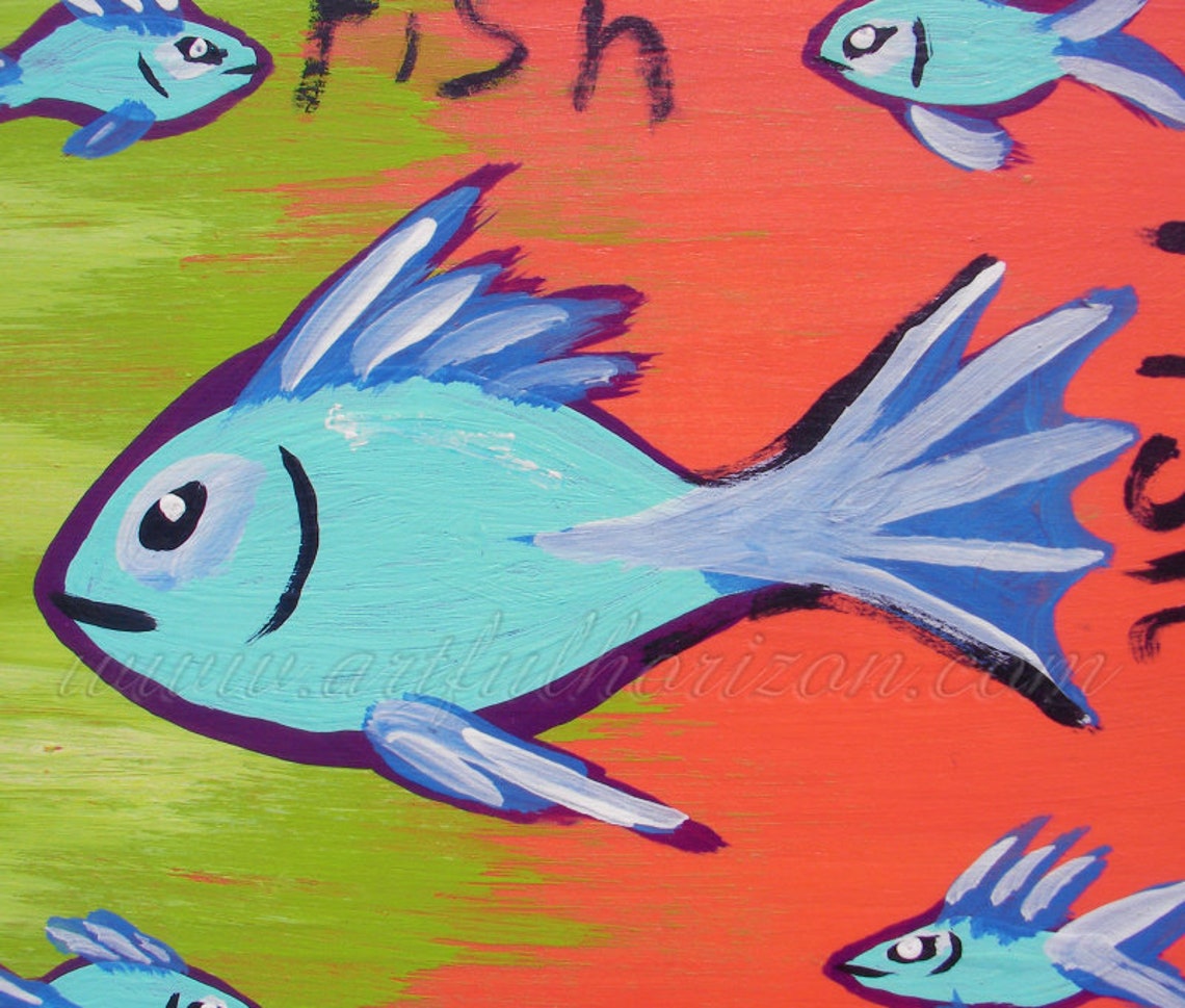 Original Funky Folk Art Fish Painting Fish Sign Lime Green - Etsy