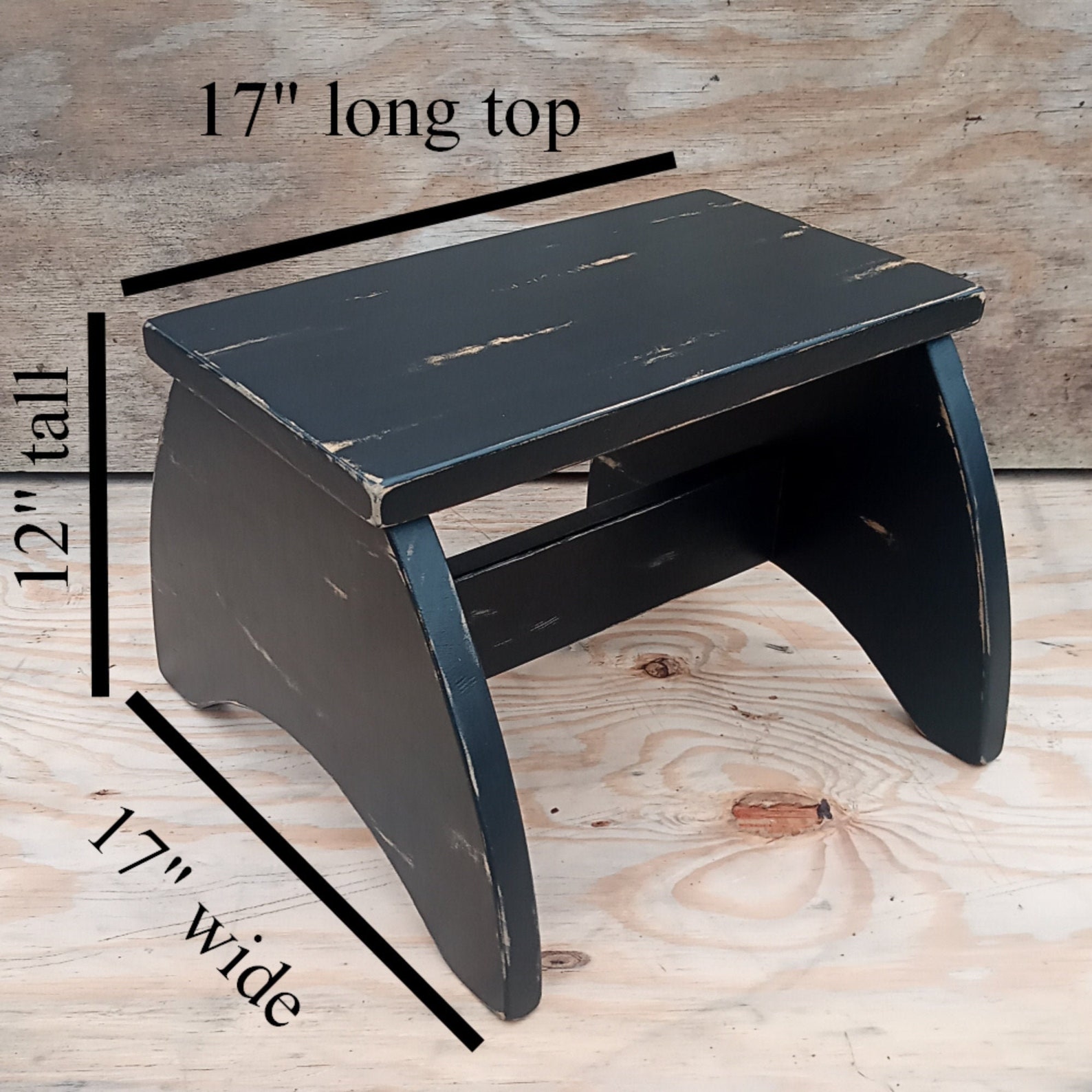 Large Step Stool Farmhouse Decor Footstool Primitive Folk Art Ebony ...