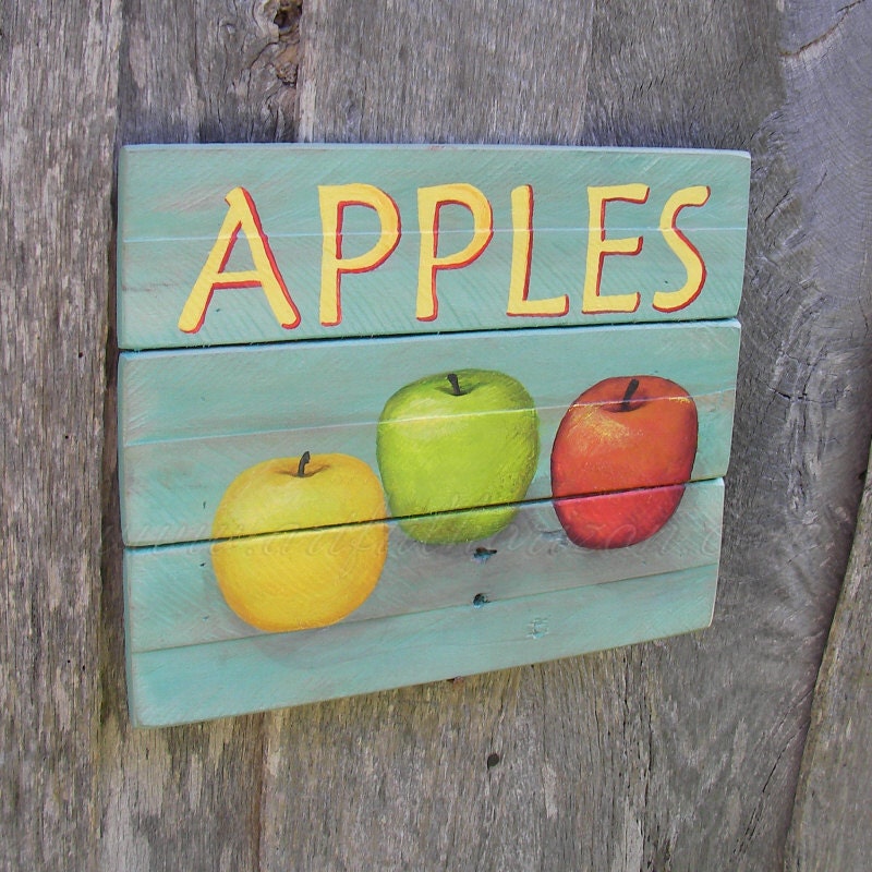 Apple Sign Primitive Folk Art Original Painting Farmhouse | Etsy
