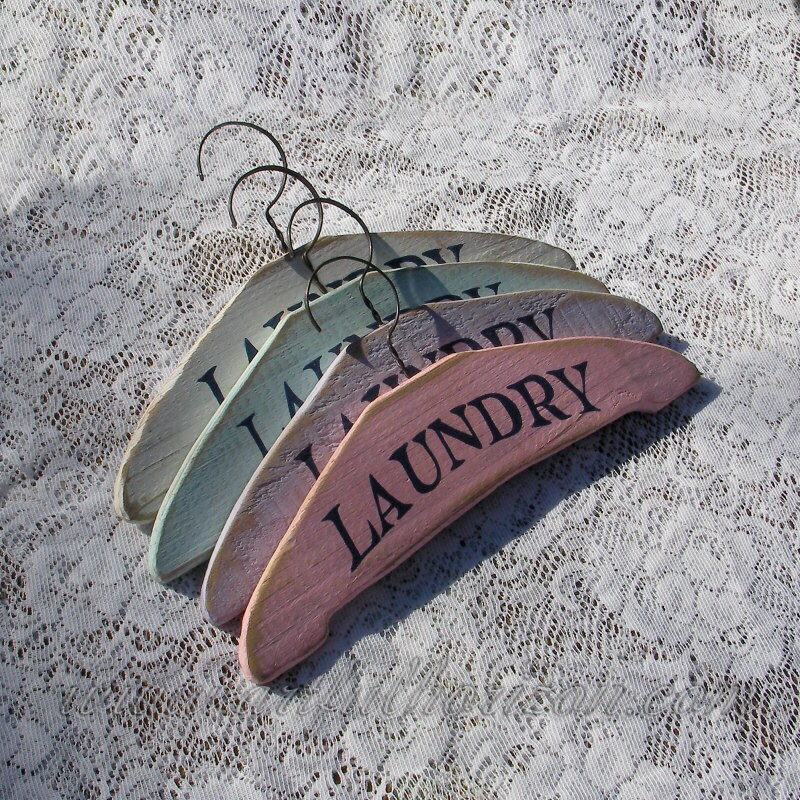 Wood Laundry Sign Wooden Clothes Hanger Cottage Chic Home Decor Laundry ...