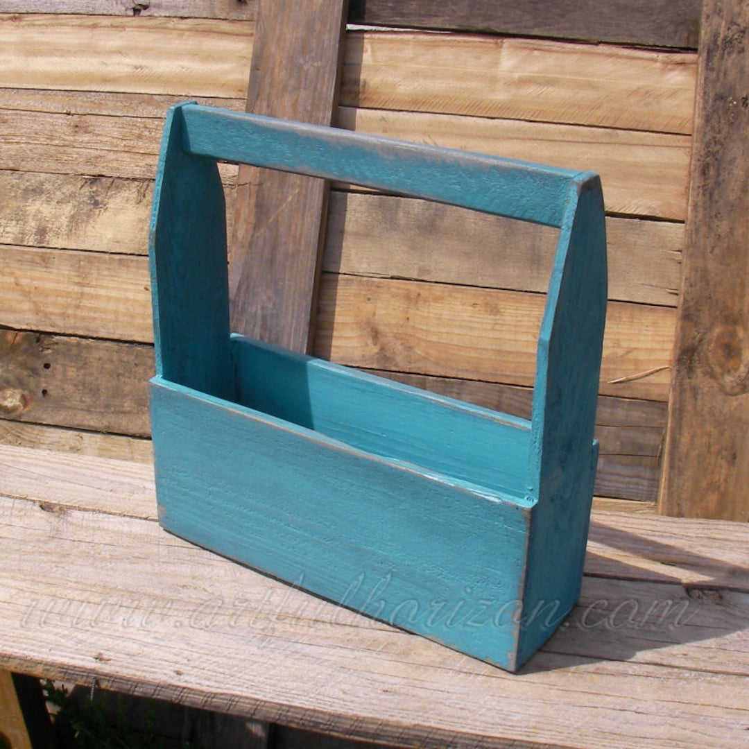 Primitive Farmhouse Wood Tote Box Beach House Decor Wooden Organizer ...