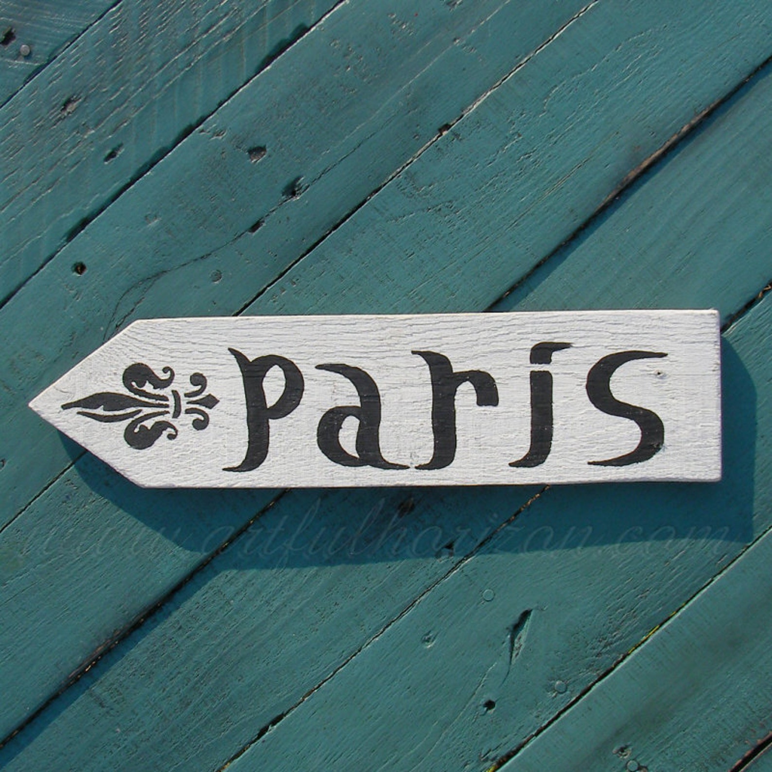 Paris Sign Reclaimed Wood Fleur De Lis Painting France Arrow - Etsy