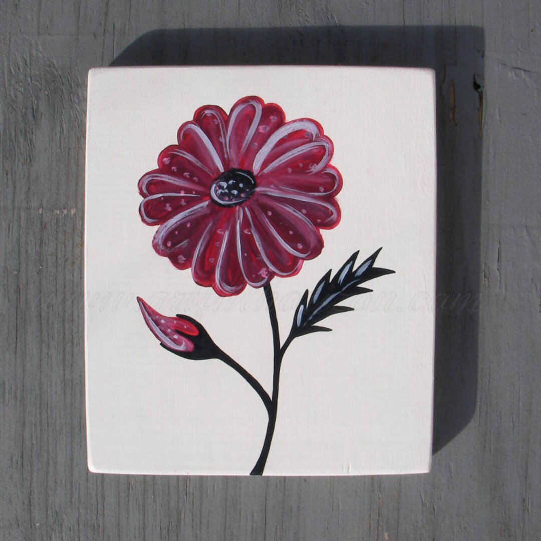 Original Red Flower Painting Modern Farmhouse Decor Primitive Folk Art ...