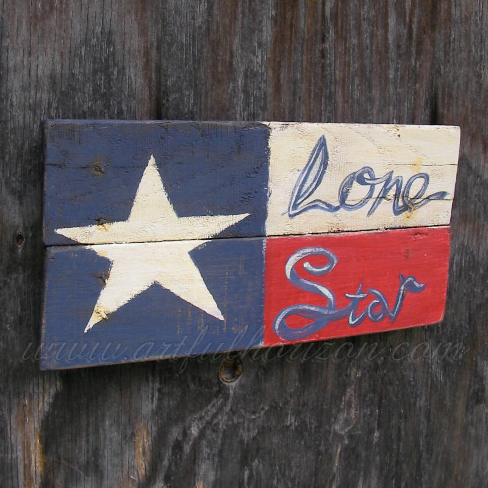 Texas Flag Folk Art Lone Star Sign Red White and Blue Painting - Etsy