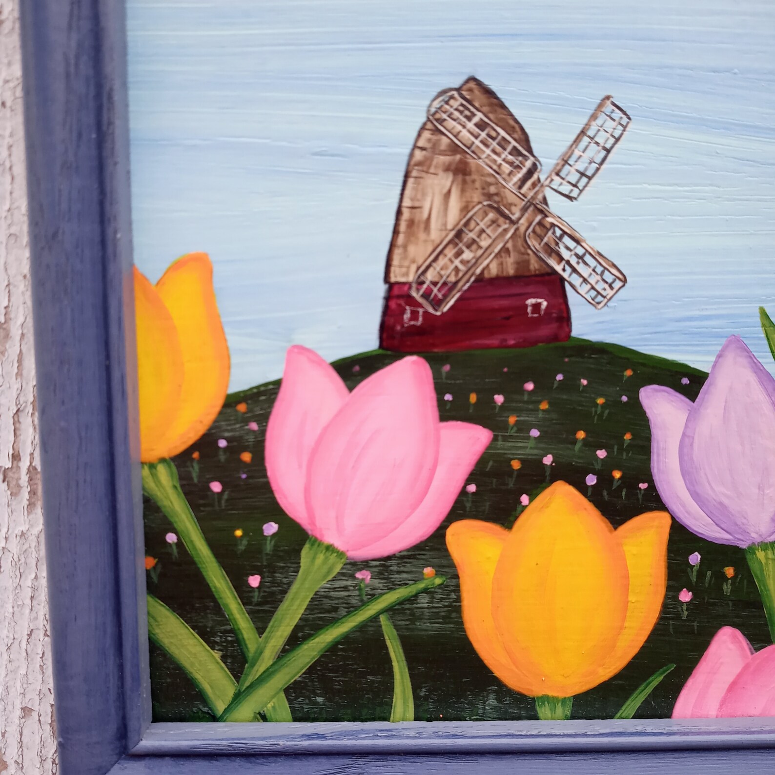 Tulip Flower Painting Windmill Landscap Country Farmhouse Decor ...