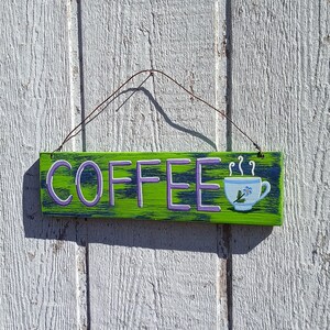 Funky Folk Art Coffee Sign, Original Painting on Reclaimed Wood - Etsy