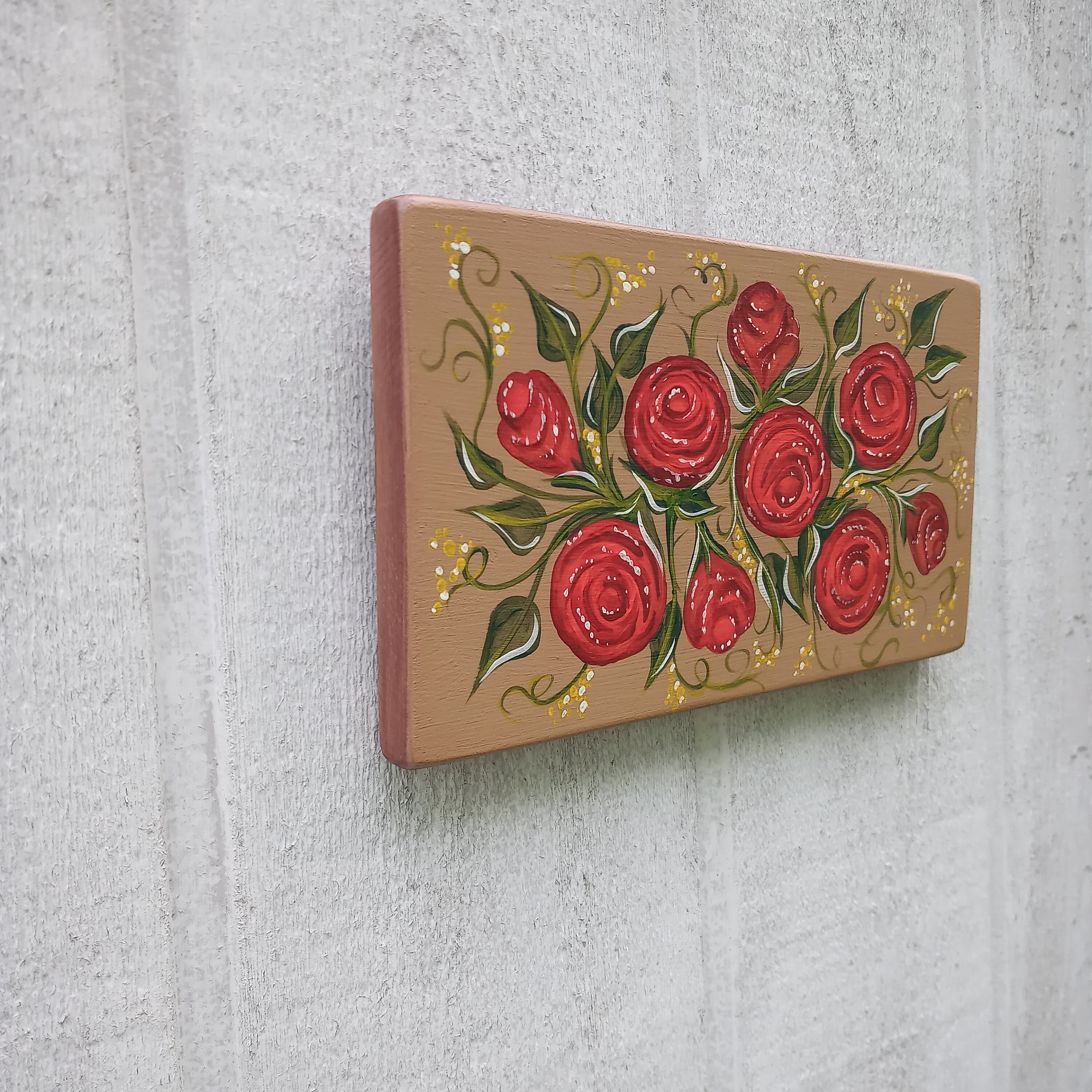Red Roses and Yellow Flowering Vines Cottage Chic Flower Painting Home ...