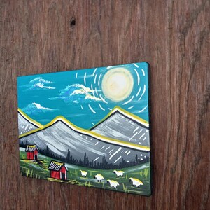 Farmhouse Landscape Primitive Folk Art Barns and Sheep Painting With ...