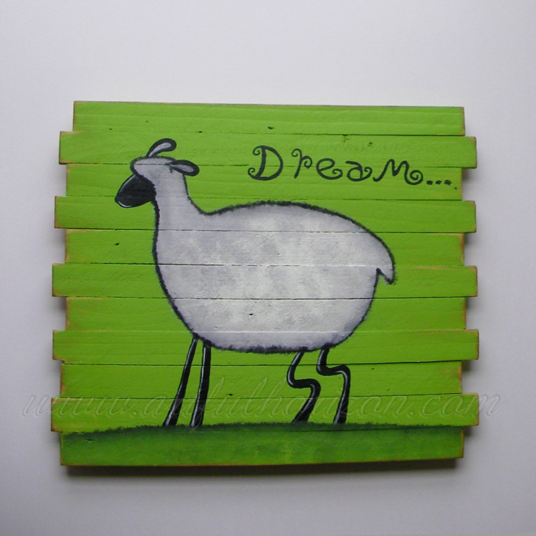 Original Funky Folk Art Sheep Painting Dream Sign Baby Nursery Home ...