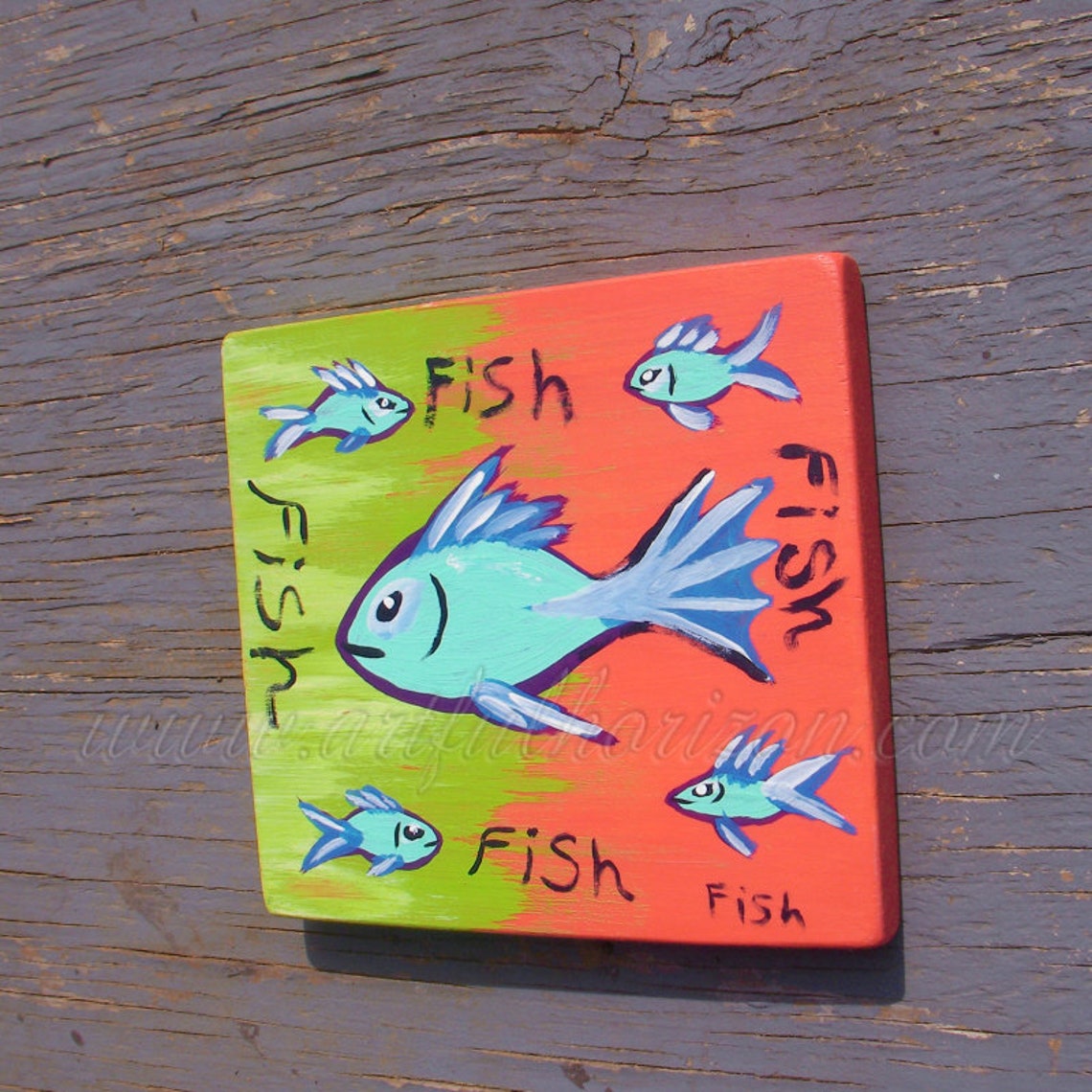 Original Funky Folk Art Fish Painting Fish Sign Lime Green - Etsy
