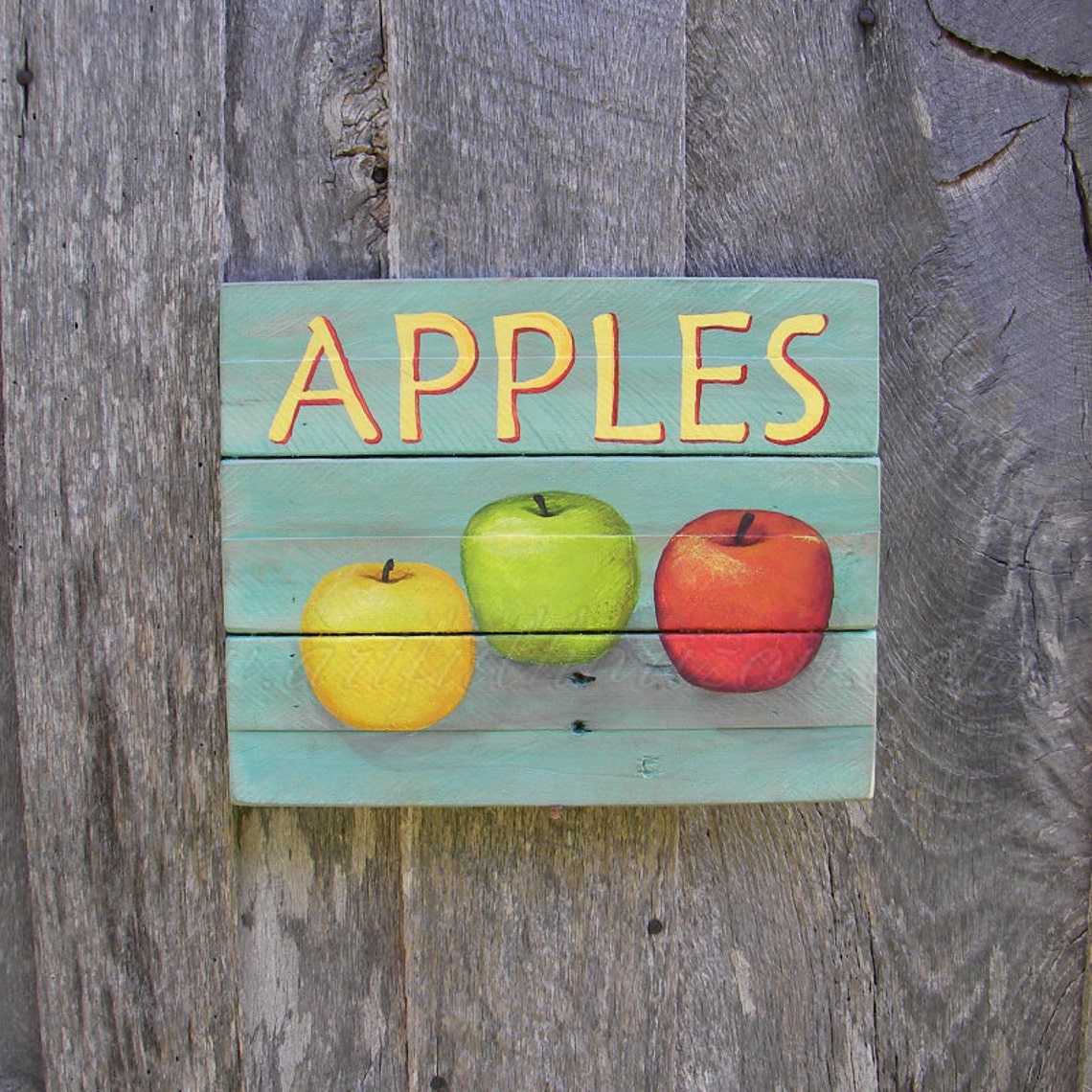 Apple Sign Primitive Folk Art Original Painting Farmhouse - Etsy