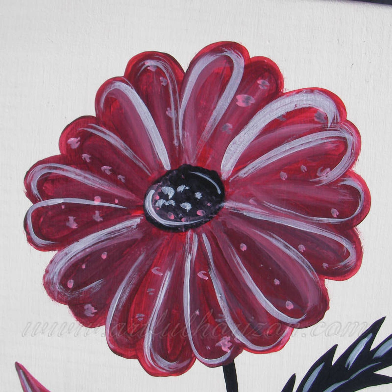 Original Red Flower Painting Modern Farmhouse Decor Primitive - Etsy