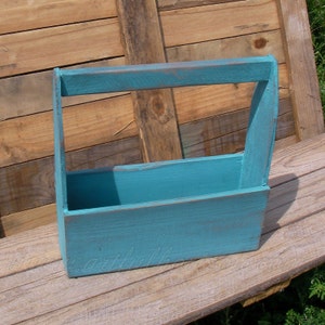 Turquoise Wood Tote Box Beach House Decor Wooden Organizer Reclaimed ...
