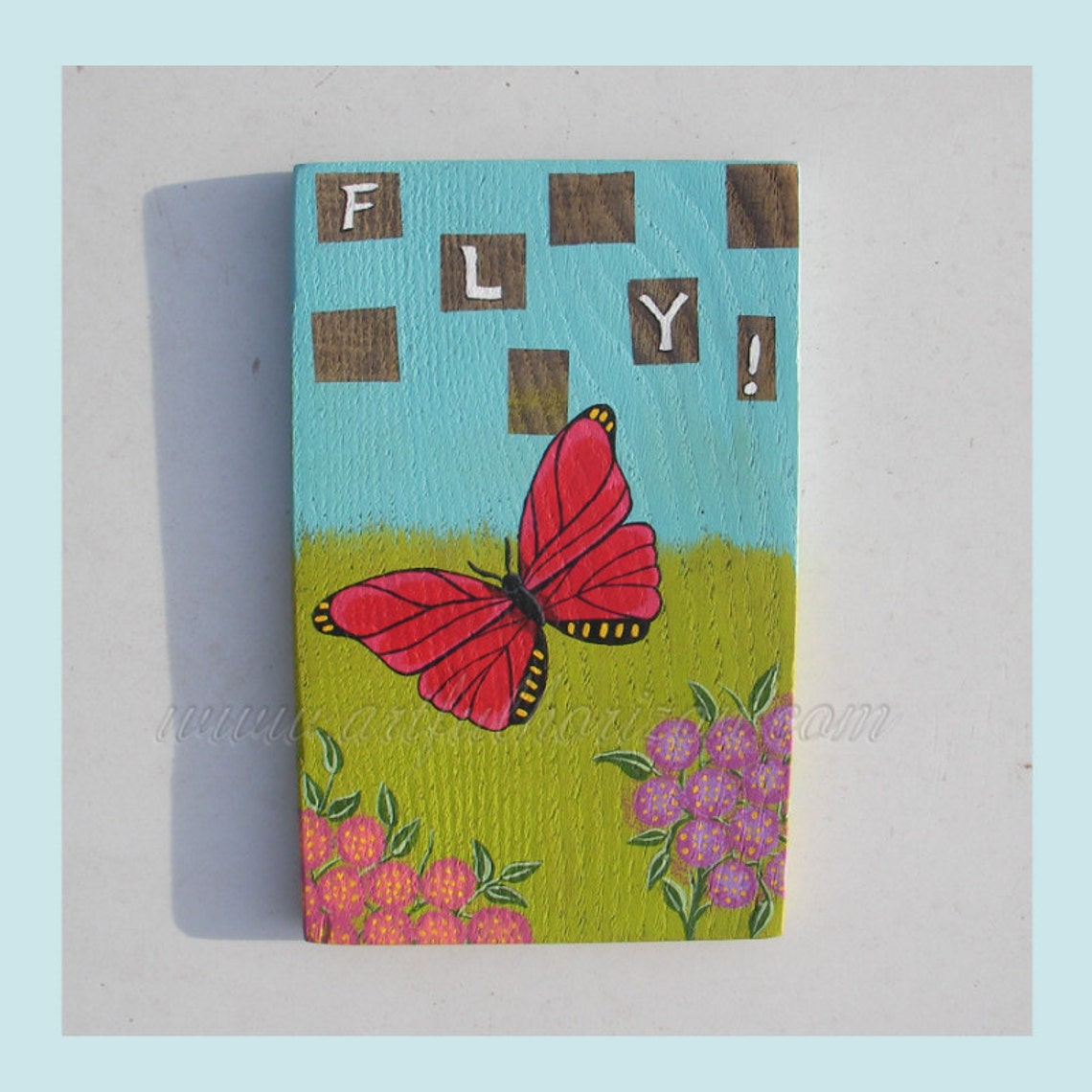 Butterfly Painting Fly Sign Flowers Original Funky Folk Art on | Etsy