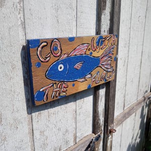 Funky Folk Art Fish Painting 'go With the Flow' Sign, Reclaimed Wood ...