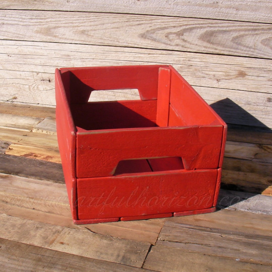 Painted Wood Crate Farmhouse Decor Storage Bin Red Painted Crate ...