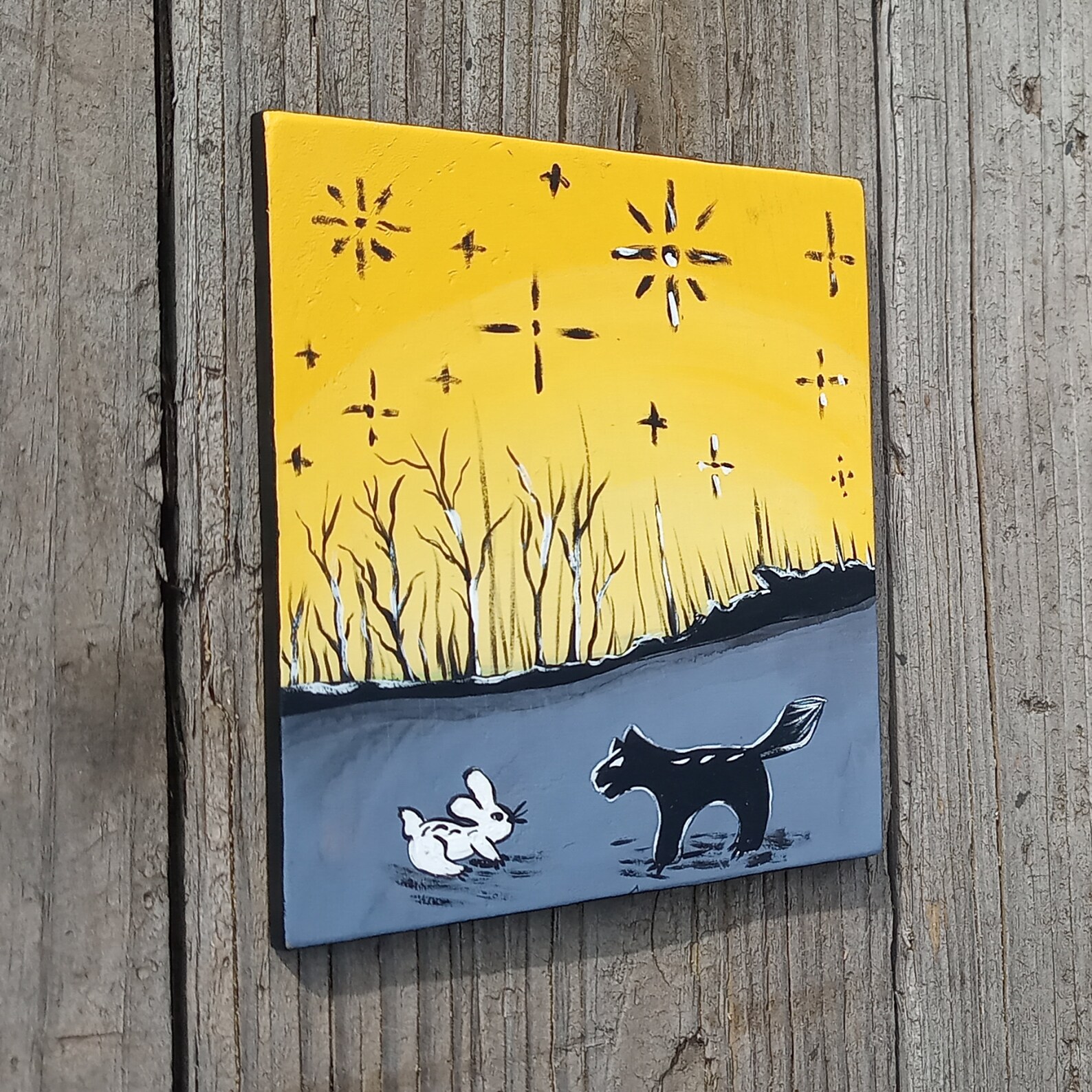 Native American Wolf and Rabbit at Sunset Painting on - Etsy