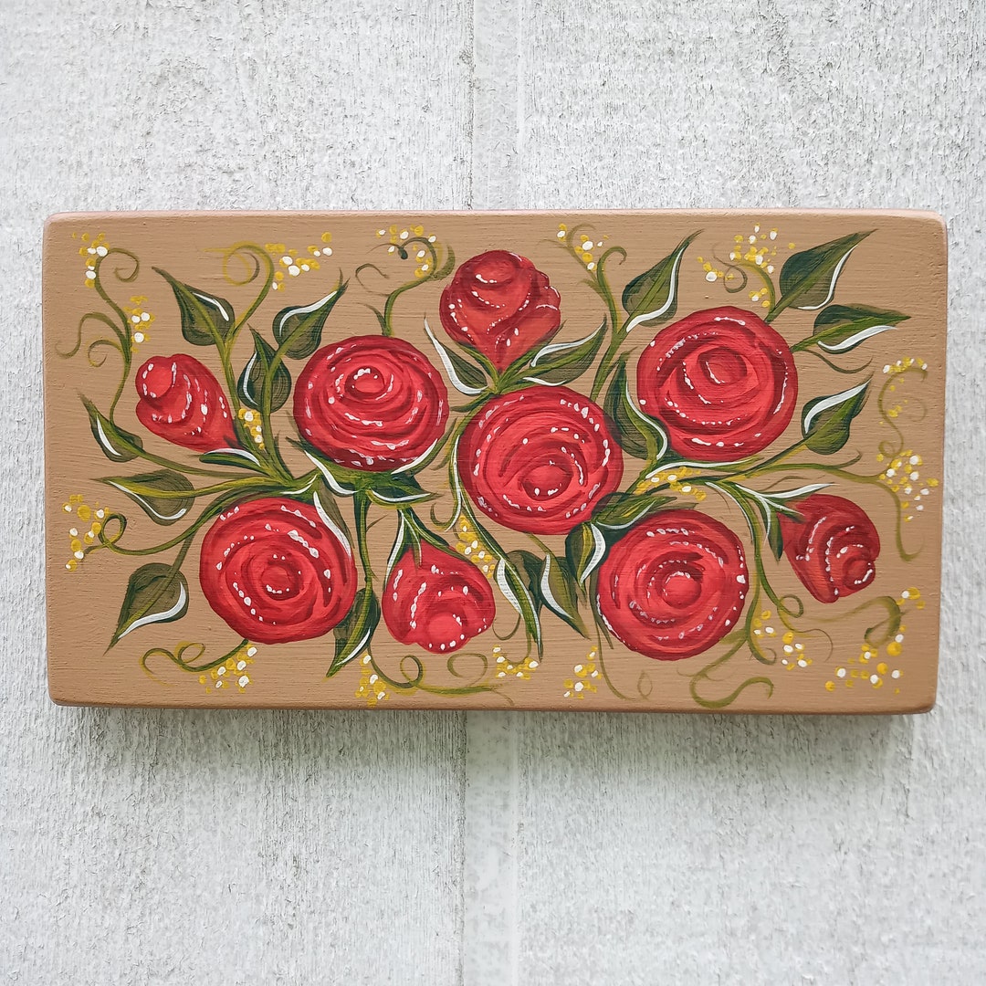 Red Roses and Yellow Flowering Vines Cottage Chic Flower Painting Home ...