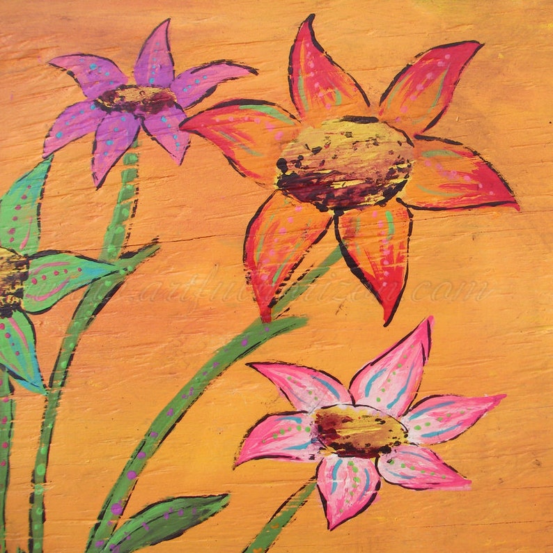 Original Primitive Folk Art Funky Flower Wall Art Whimsical | Etsy