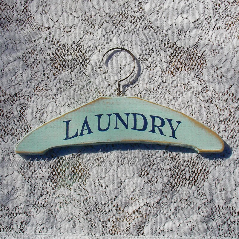 Wood Laundry Sign Wooden Clothes Hanger Cottage Chic Home | Etsy