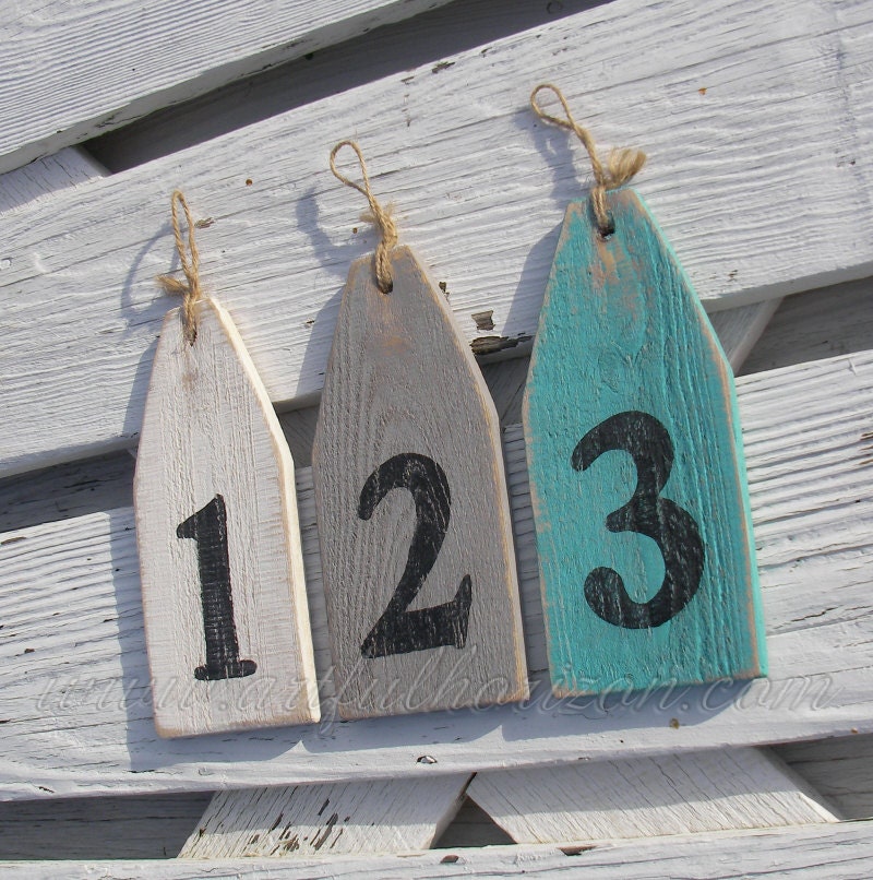 Wood House Numbers Sign Buoy Modern Cottage Chic Decor White Wedding ...