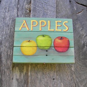 Apple Sign Primitive Folk Art Original Painting Farmhouse Kitchen Decor ...