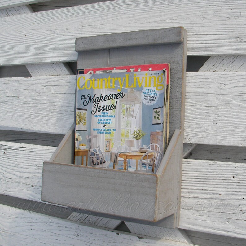 Primitive Folk Art Gray Magazine Rack Wall Box Custom Color - Etsy