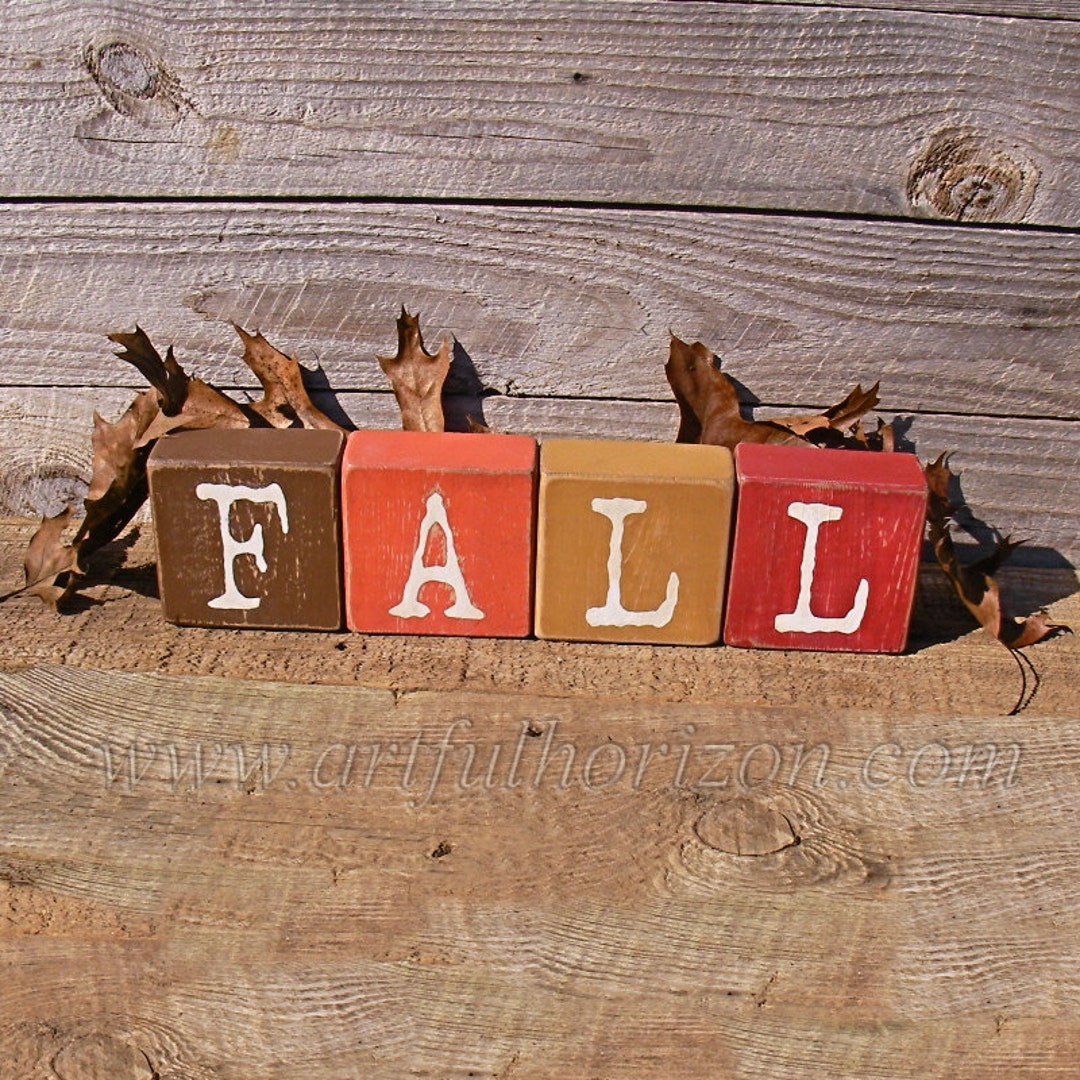 Painted Wood Block Letters Farmhouse Decor Tiered Tray Wooden Fall ...