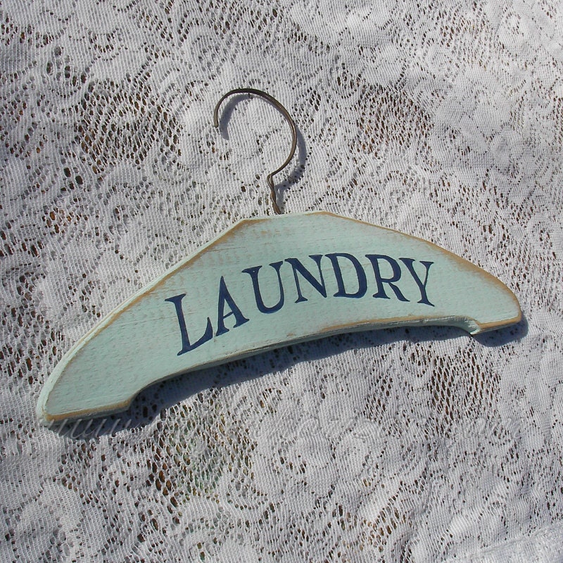 Wood Laundry Sign Wooden Clothes Hanger Cottage Chic Home Decor Laundry ...