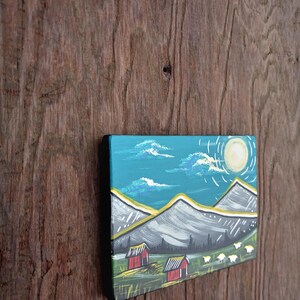 Farmhouse Landscape Primitive Folk Art Barns and Sheep Painting With ...