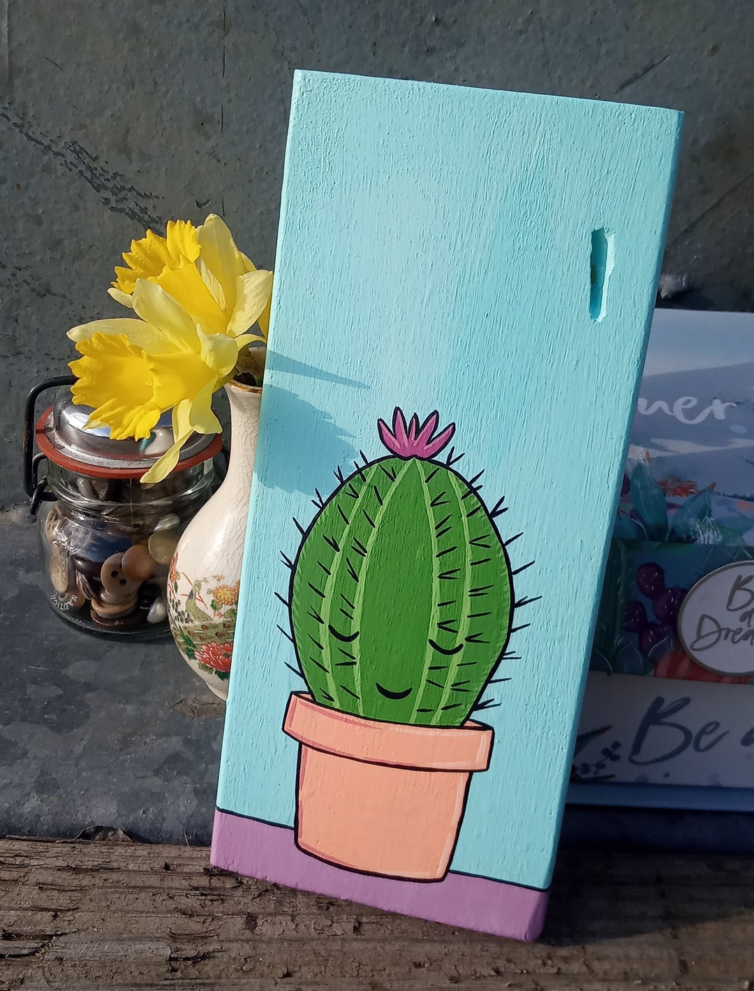 Original Funky Folk Art Cactus Painting Plant Lover Gift Artwork on ...