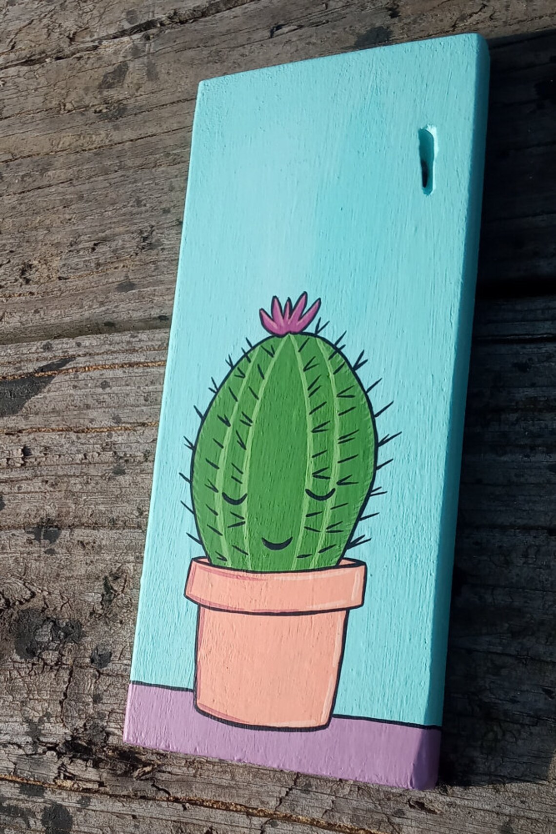 Funky Folk Art Cactus Painting on Reclaimed Wood Custom Text - Etsy