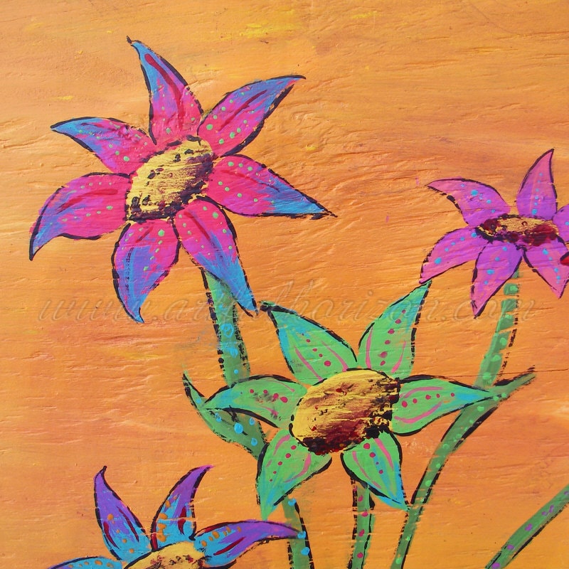 Original Primitive Folk Art Funky Flower Wall Art Whimsical | Etsy