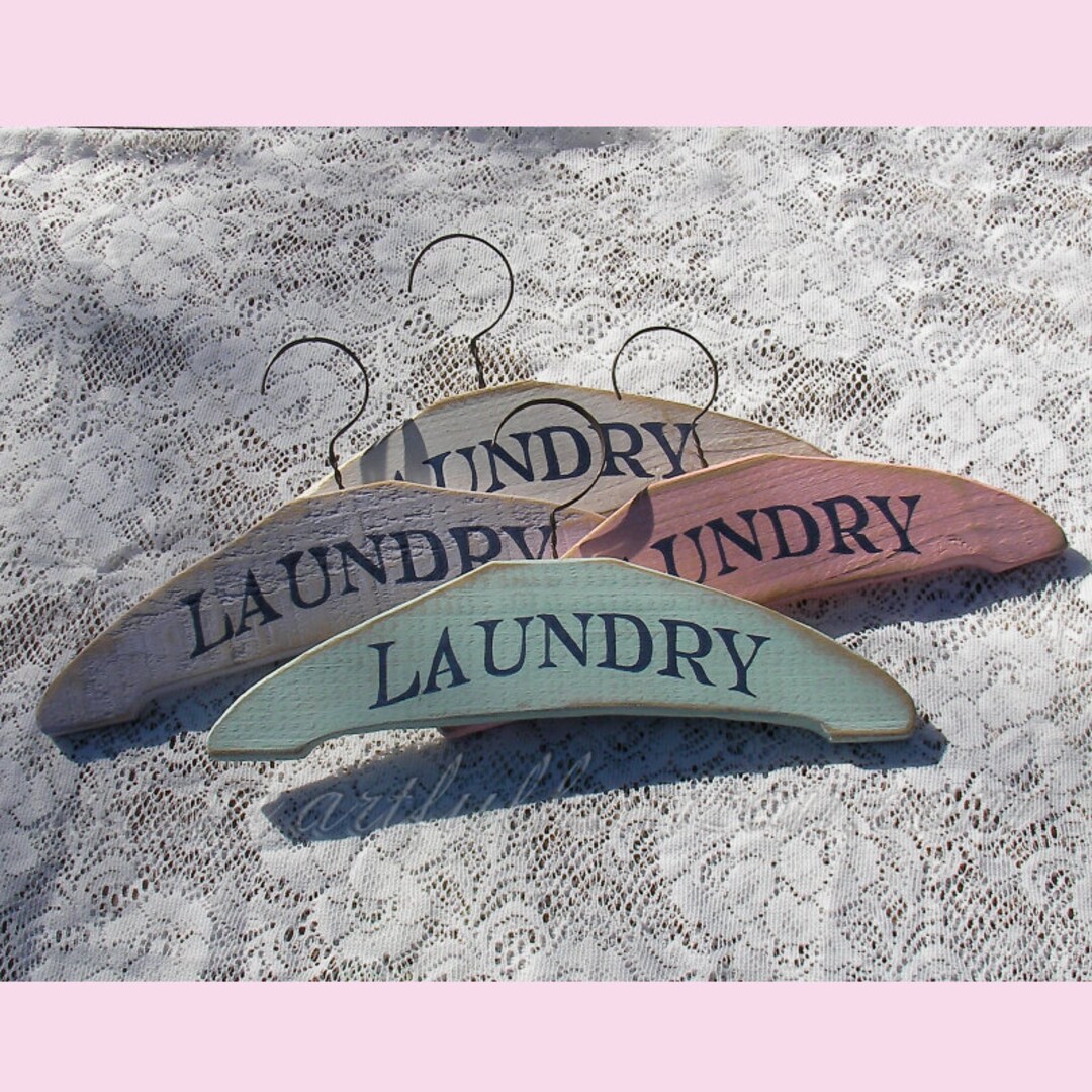 Wood Laundry Sign Wooden Clothes Hanger Cottage Chic Home Decor Laundry ...