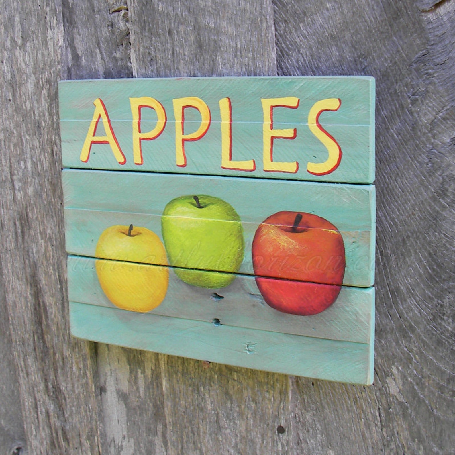 Apple Sign Primitive Folk Art Original Painting Farmhouse - Etsy