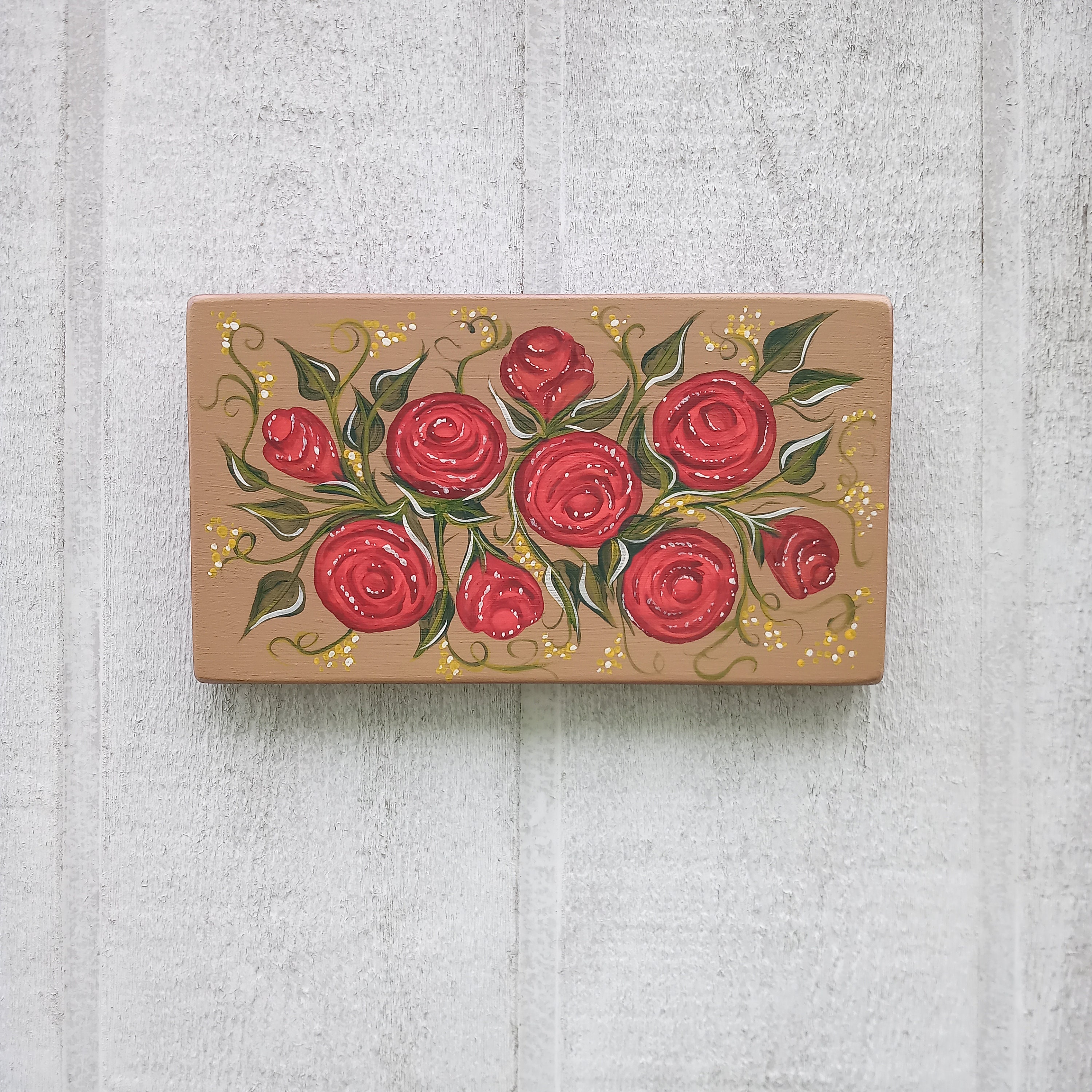 Red Roses and Yellow Flowering Vines Cottage Chic Flower Painting Home ...