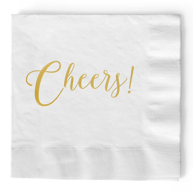 Cheers Napkins Set of 20 White and Metallic Gold Paper Party | Etsy