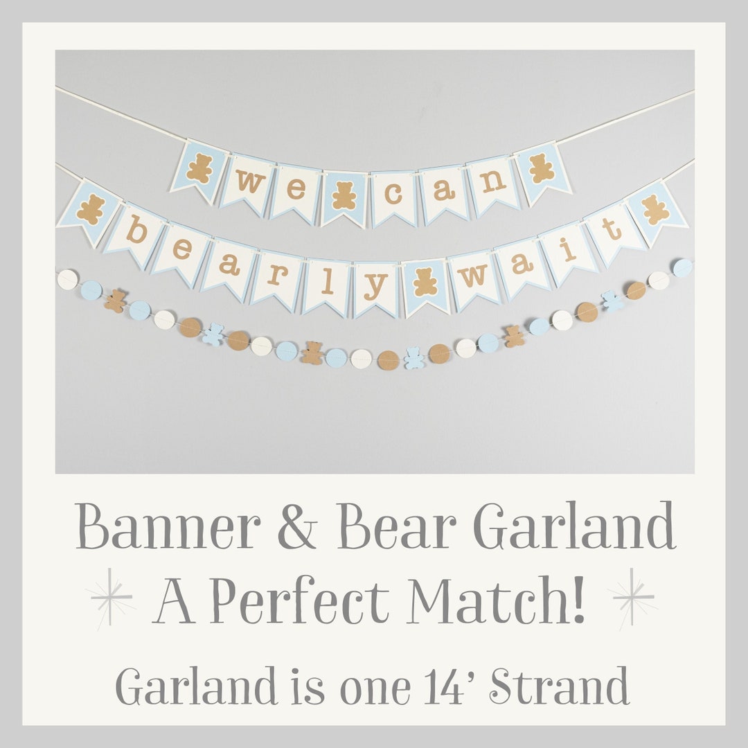 We Can Bearly Wait Teddy Bear Baby Shower Banner - Baby Boy Baby Shower ...