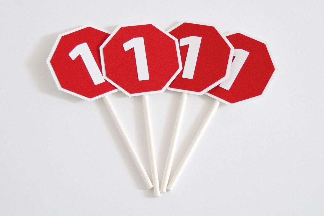 Set of 12 Cupcake Toppers, Stop Sign Cupcake Toppers, Transportation ...