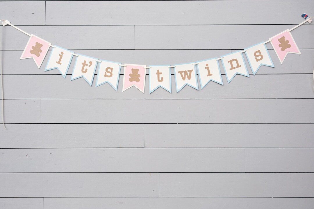 IT'S TWINS Baby Shower Banner, Twins Baby Shower Decoration, Teddy Bear ...