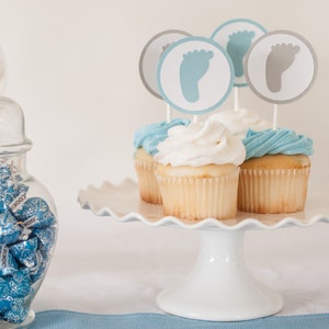 Footprint Cupcake Toppers Perfect for a Little Boy Baby Shower - Set of ...