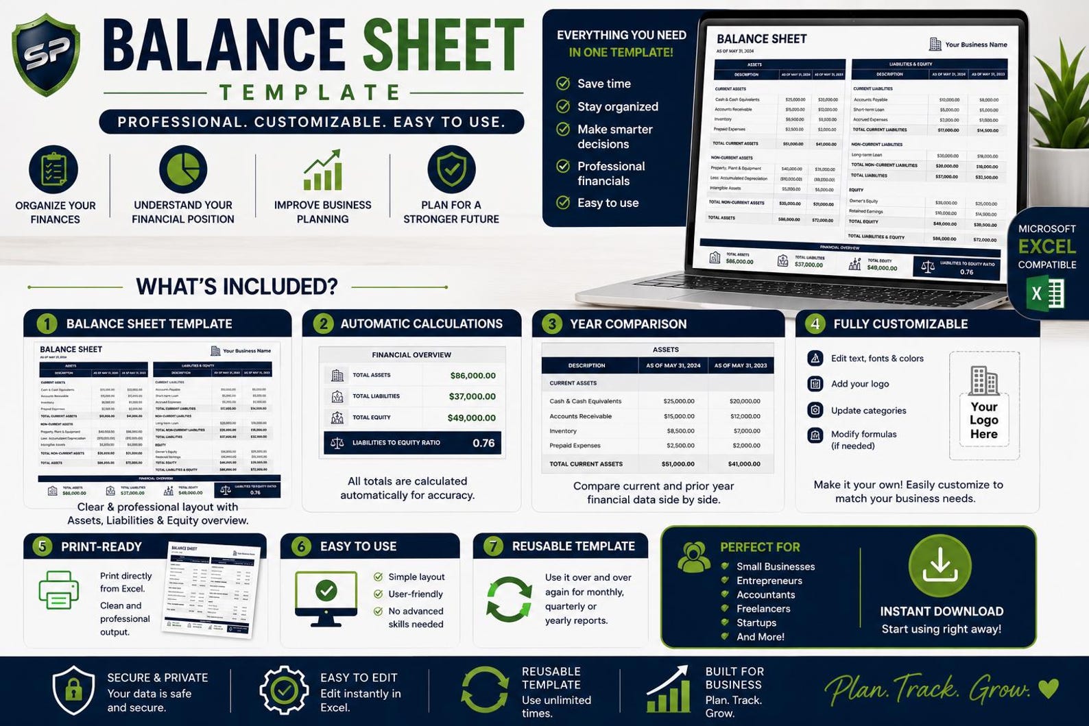 Editable Balance Sheet Template | Excel Financial Statement | Small ...
