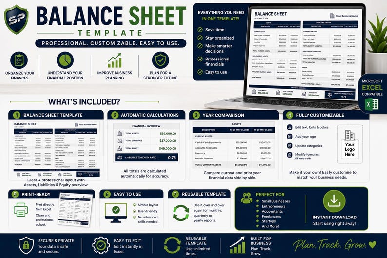 Editable Balance Sheet Template | Excel Financial Statement | Small ...