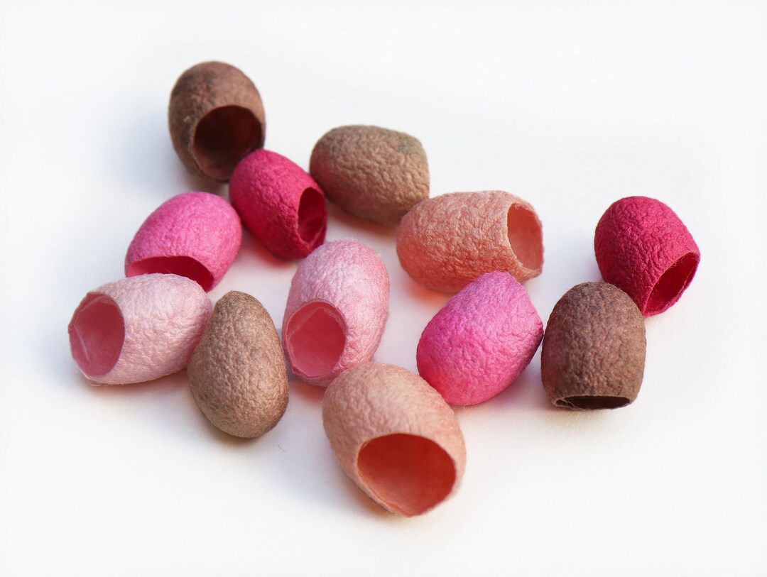 Hand Dyed Silk Cocoons, Set of 12, for Jewellery Making, Mixed Media ...