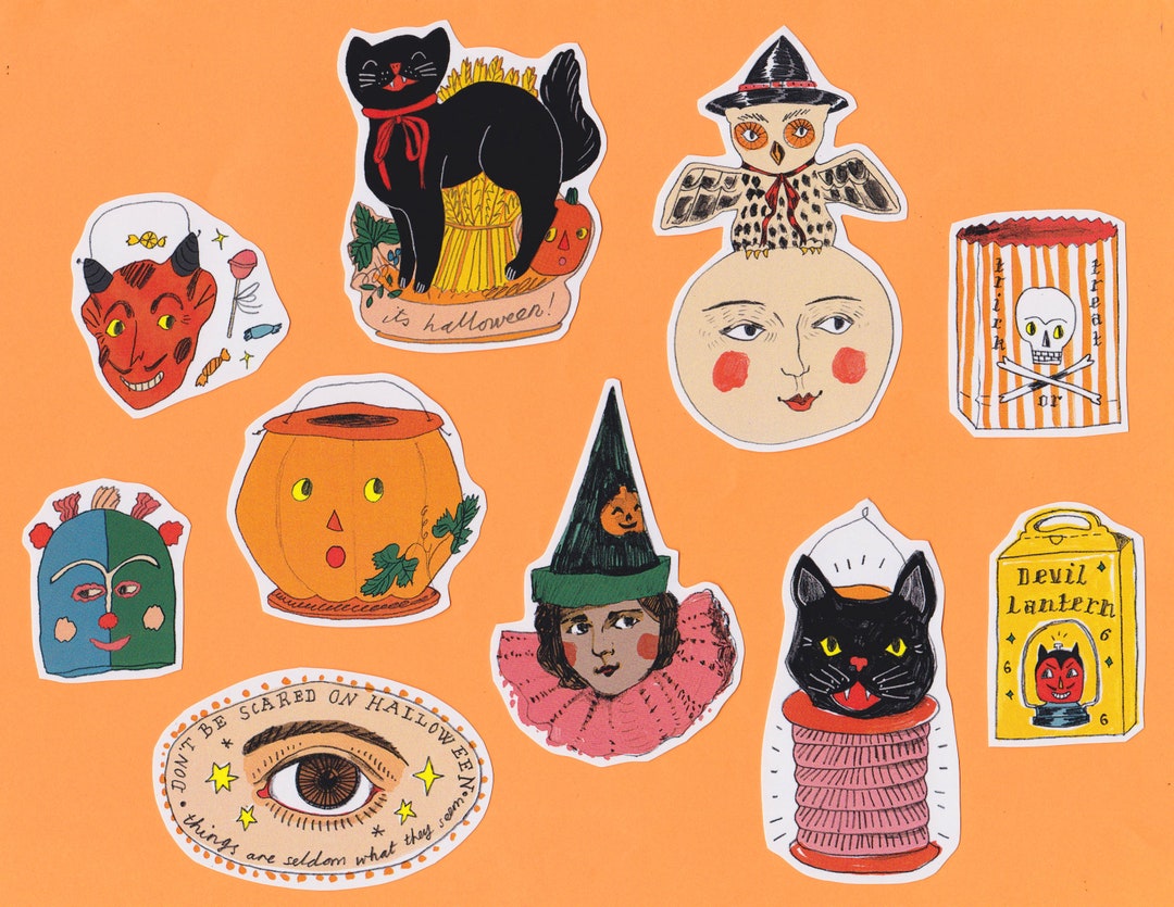 Vintage Halloween Pack of 10 Stickers - Etsy