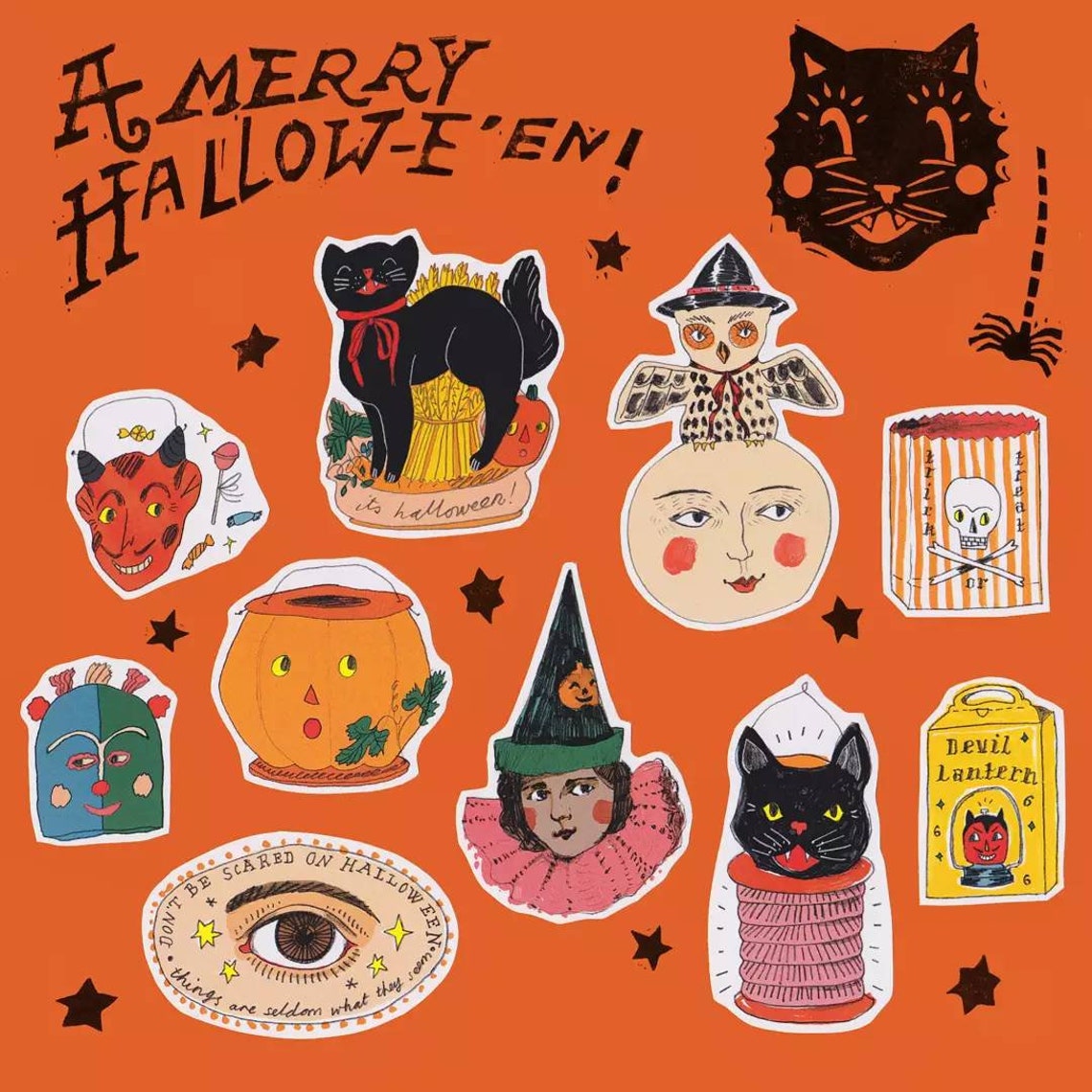 Vintage Halloween Pack of 10 Stickers - Etsy