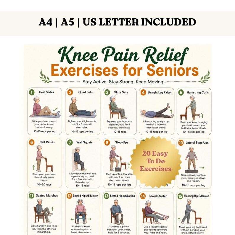 Knee Pain Relief Exercises for Seniors | Printable PDF | Gentle Chair ...